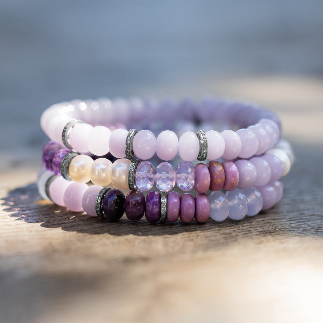 Lavender Haze Mix Gemstone Bracelet with Diamond Rondelles - 8mm ...