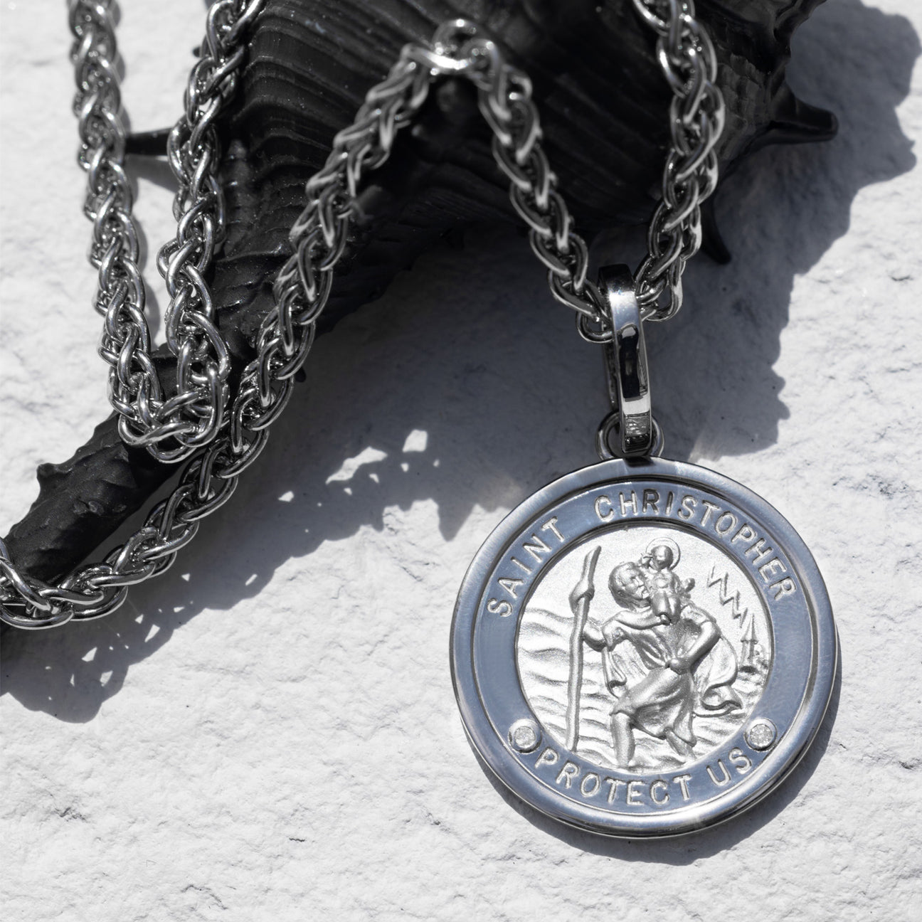 Men's Mr. LOWE Silver St. Christopher Pendant on Wheat Chain Necklace ...