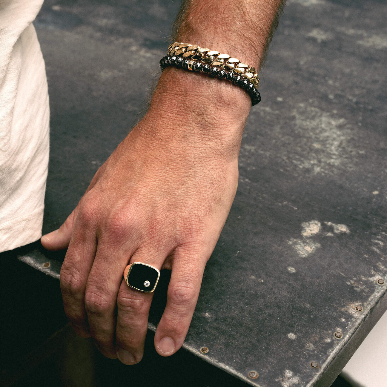 Men's Mr. LOWE 14k Onyx Bond Ring with Diamond Bezel – Sheryl Lowe