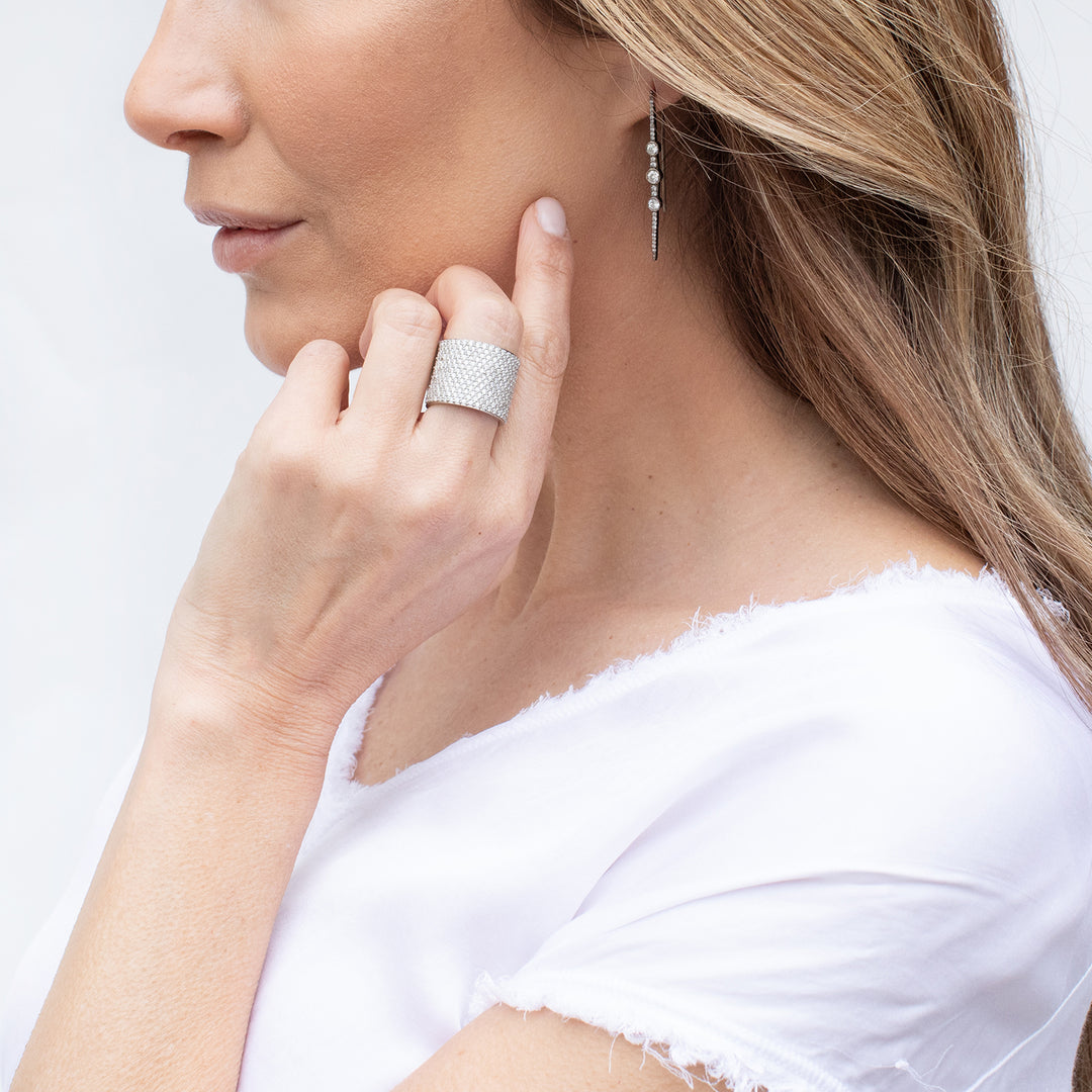 Pave Diamond Silver Wide Cuff Ring – Sheryl Lowe