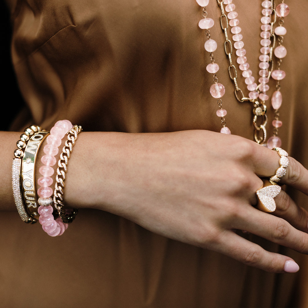 14 Karat Gold 6mm Beaded Bracelet with Diamond Bar – Sheryl Lowe